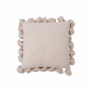 Creative Co-Op Woven Cotton Slub Pillow with Tassels, Cream