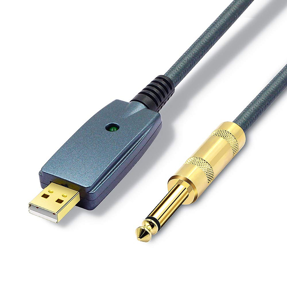 SiYear USB Guitar Cable -USB Interface Male to 6.35mm 1/4" TS Mono Electric Guitar Converter Cable, Guitar Computer Connector Cord Adapter for Instruments Recording Singing Etc(Blue Grey-3M