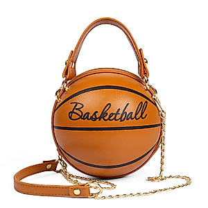 OHIW Women's basketball shoulder bag Messenger Bag handbag mini round bag PU bag, Zipper closure, suitable for women (brown)