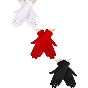 Sumind 3 Pairs Wrist Length Gloves Women Short Satin Gloves Opera Short Gloves for 1920s Wedding Party (Black 2, White 2, Red 2)