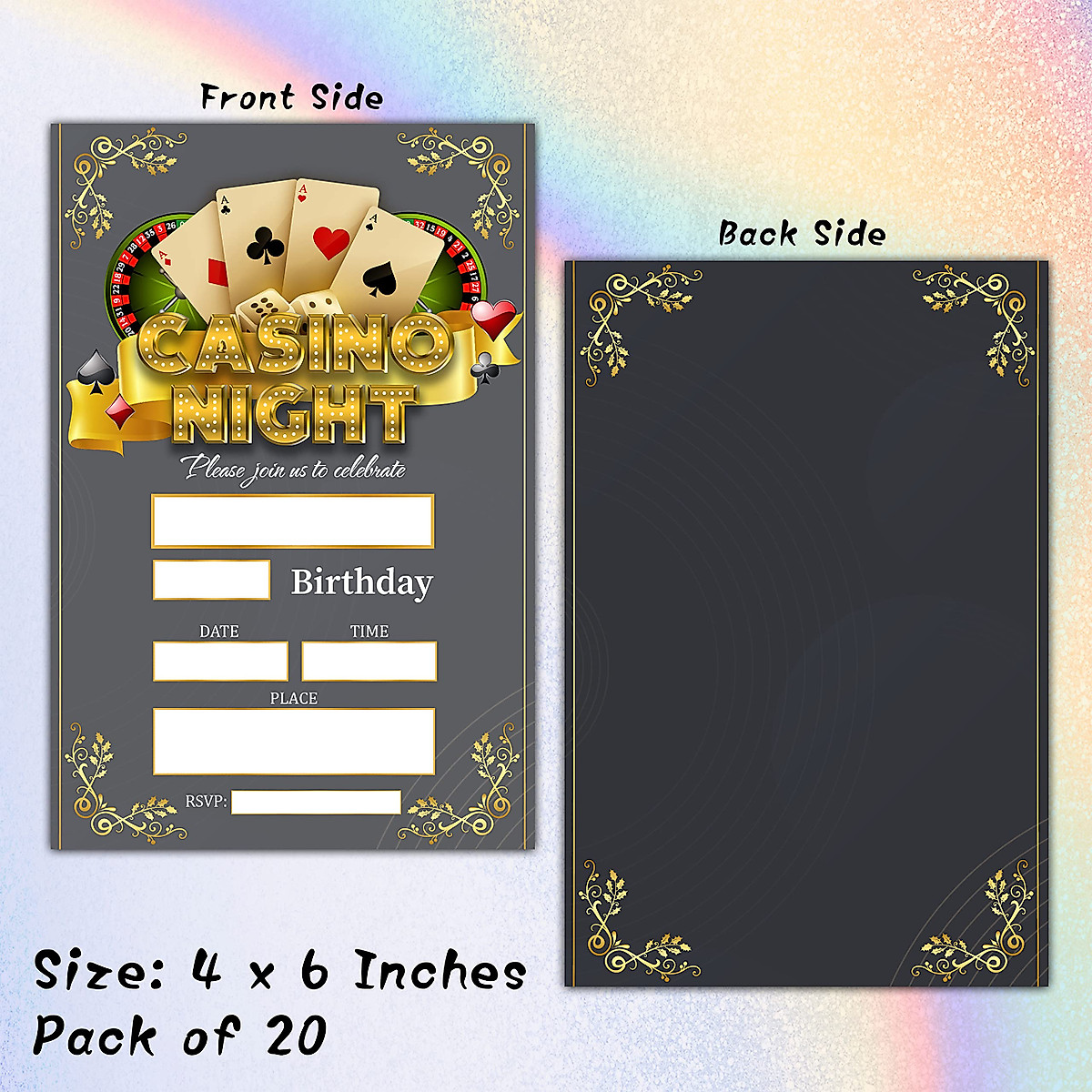 Casino Birthday Invitations with Envelopes - Game Night Party Invitation Card for Adults - Casino Night Themed Fill-in Invites Cards - Holiday Party Celebration(20 Pack) -09