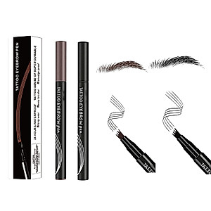 2PCS Eyebrow Pen,4-Tip Microblade Brow Pen,4 Tip Microblade Brow Pen Waterproof,Fine-Stroke,Long Lasting,Waterproof and Smudge-Proof (Black+Dark Brown)