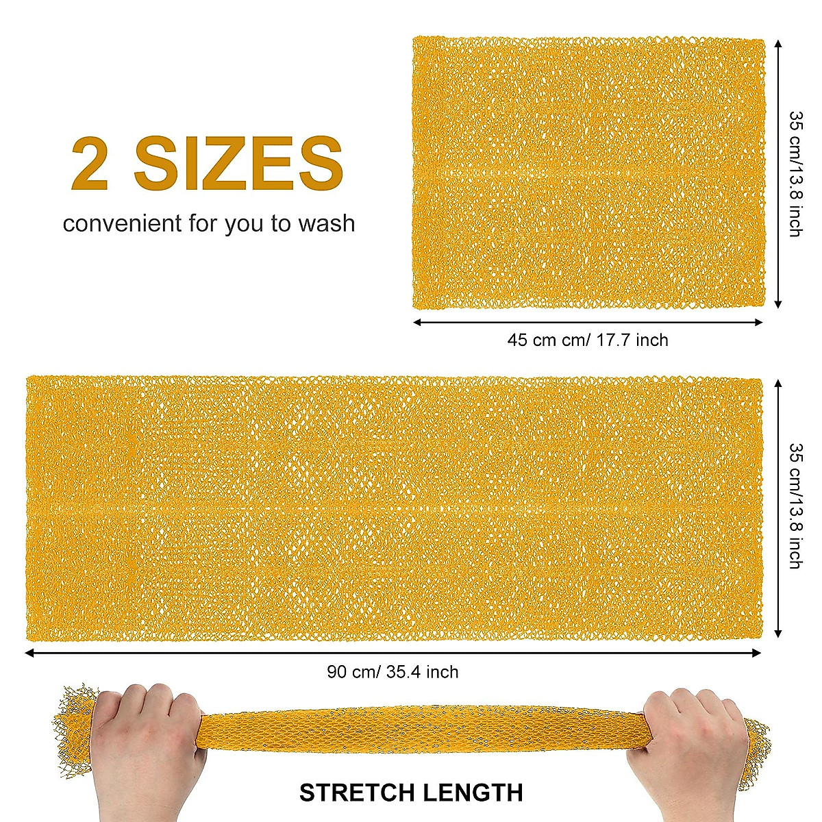 2 Pieces African Net Bath Sponge African Exfoliating Long Body Scrubber Tight Weave Beauty Skin Smoother Tower Bath Cloth Porous Stretches Back Washcloths for Daily Use or Stocking Stuffer (Yellow)