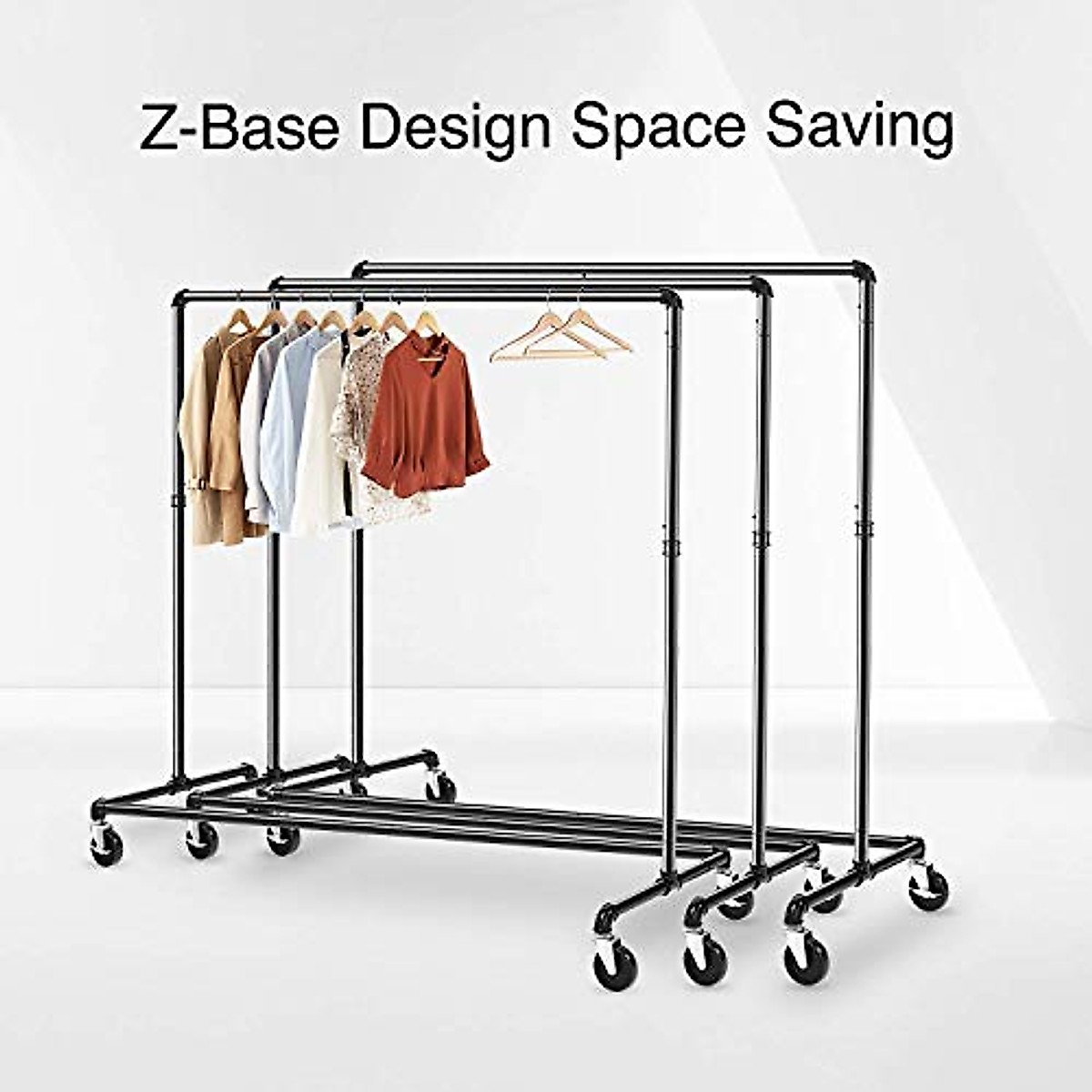 GREENSTELL Z-Base Garment Rack, Industrial Pipe Style Clothes Rack on Wheels with Brakes + Garment Rack with PVC Cover on Wheels, Multifunctional Garment Rack, used for indoor/outdoor