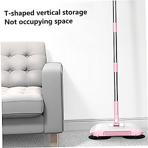 Carpet Sweeper Manual, 2 in 1 180 Degree Rotating Hand Push Sweeper, Manual Vacuum Sweeper, Sweeping Mop Crumb Sweeper for Carpet Floor Clean(Pink)