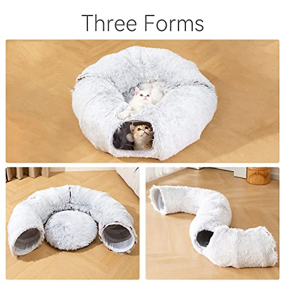 HIPIPET Winter Plush Cat Tunnel with Cat Bed for Indoor Cats,Multifunctional Cat Toys for Small Medium Large Cat.