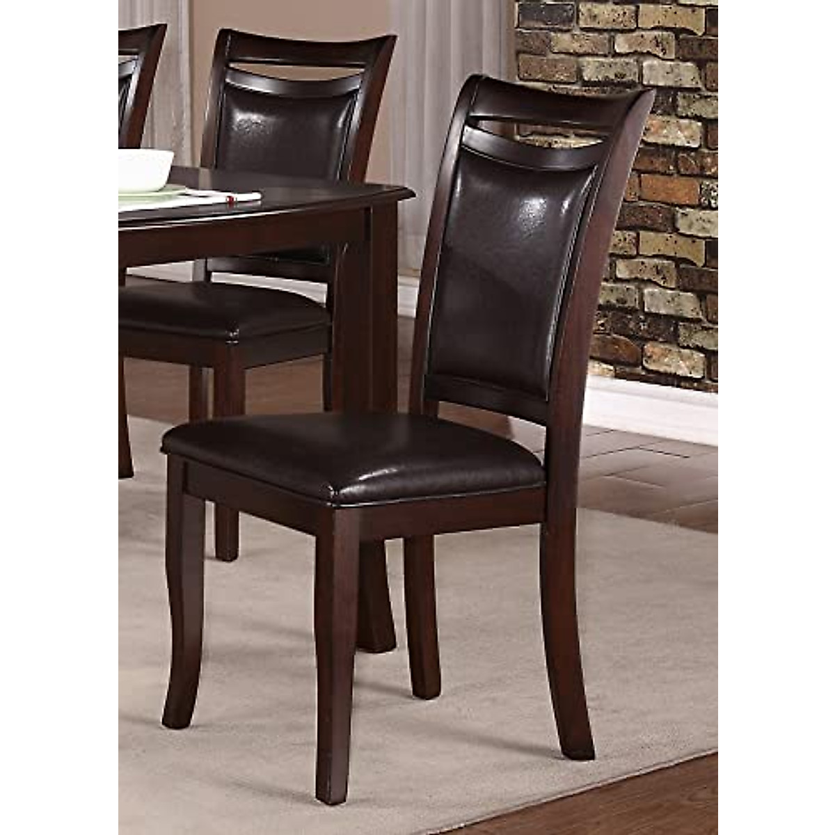 Dark Cherry Finish Side Chairs 6pc Set Brown Faux Leather Upholstered Seat Back Wooden Furniture