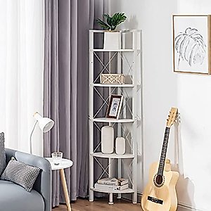 Fiona's magic 5-Tier Corner Shelf Stand, Tall Corner Bookshelf Corner Plant Stand, Corner Storage Shelves for Living Room, Home Office, Small Space, White