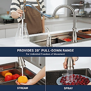 APPASO 2 Hole Kitchen Faucet with Pull Down Sprayer, Stainless Steel Brushed Nickel Commercial Kitchen Sink Faucet with Side Single Handle, APS278BN