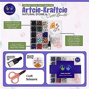 Artcie-Kraftcie - Crystal Gemstone Kit for Jewelry Making - Colorful 8mm Round Crystals and Stone Beads for Making Bracelet Jewelry Set - Volcano Stone Essential Oil Diffusiuon - Bracelets Making Kit