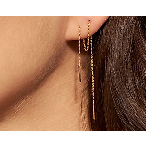 14k Gold Earrings For Women Dangle Earrings Drop Thread Dangling Earrings Minimalism Dipped Long Chain Earring (Gold)