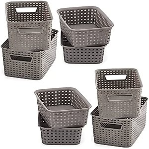 EZOWare Pack of 8 Small Gray Plastic Woven Knit Baskets For Office, Classroom, Desktop, Drawer