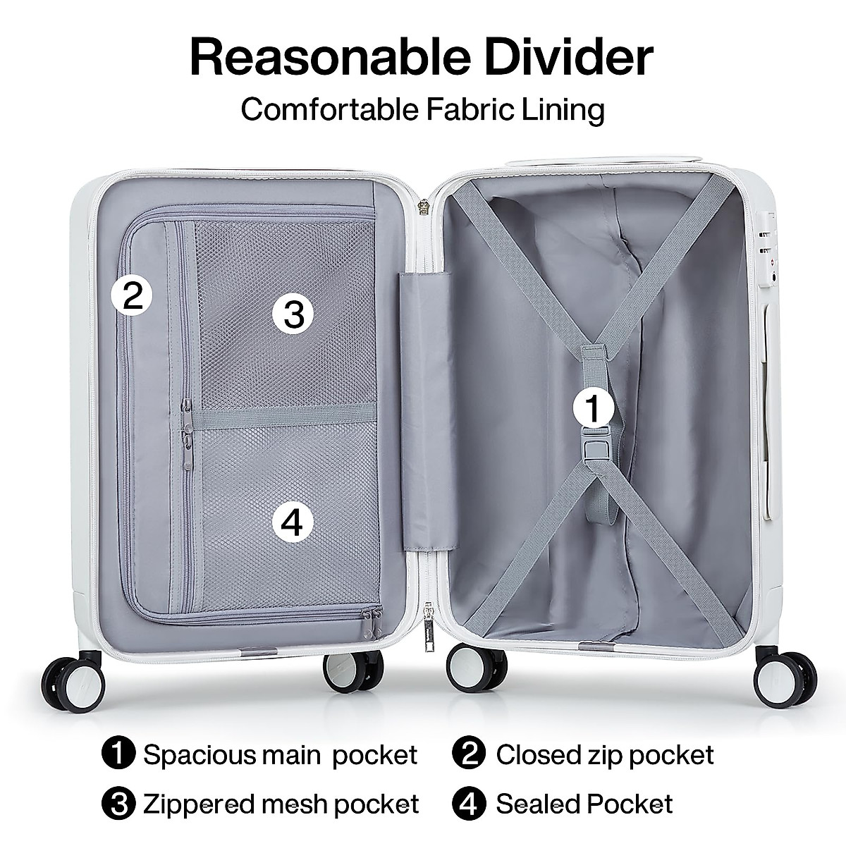 Hanke Hard Shell Luggage Sets 2 piece Large Suitcase Traveler's Choice Tsa Luggage Hard Shell Suitcases Checked Luggage With Spinner Wheels 20/26 inch(Smoke White)