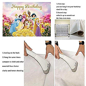 BWW Princess Happy Birthday Backdrop Colorful Rainbow Flowers Photo Backdrop Fairy Tale Little Girl Princess Birthday Party Background Multicolor Glitter Photography Background 5x3ft