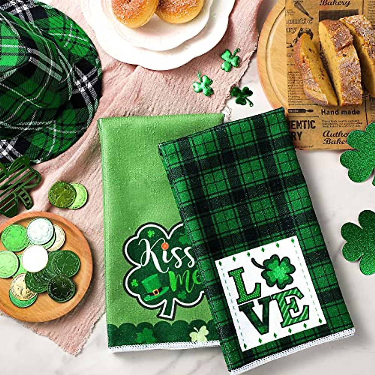 4 Pcs St Patrick's Day Dish Towel Kitchen Towel Absorbent Fast Drying Cloth Decorative St Patrick's Day Gnomes Tea Towels Decorative Dishcloths for Kitchen Bathroom Home, 16 x 24 Inch (Cute Style)