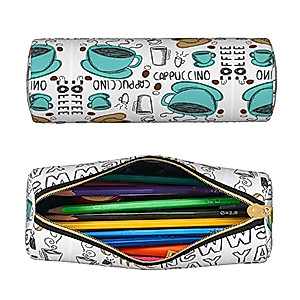 ASEELO Delicious Coffee Pencil Case Pencil Pouch Black Pencil Bag PU Leather Pen Case Big Capacity Pencil Case,for Pens, Markers, Makeups, Change, Coins