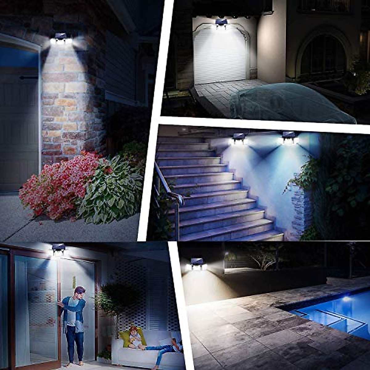 Ambaret Security Solar Lights Outdoor, 3 Head Motion Sensor Detected Lights Adjustable 230 LED 1200LM Flood Lights Outdoor Spotlights 360° Rotatable IP65 Waterproof for Yard Garden Garage Patio