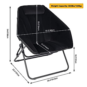 Stonehomy Oversized Folding Saucer Chairs for Adults, Soft Thick Velvet Round Moon Circle Chairs for Bedrooms Living Room, Black