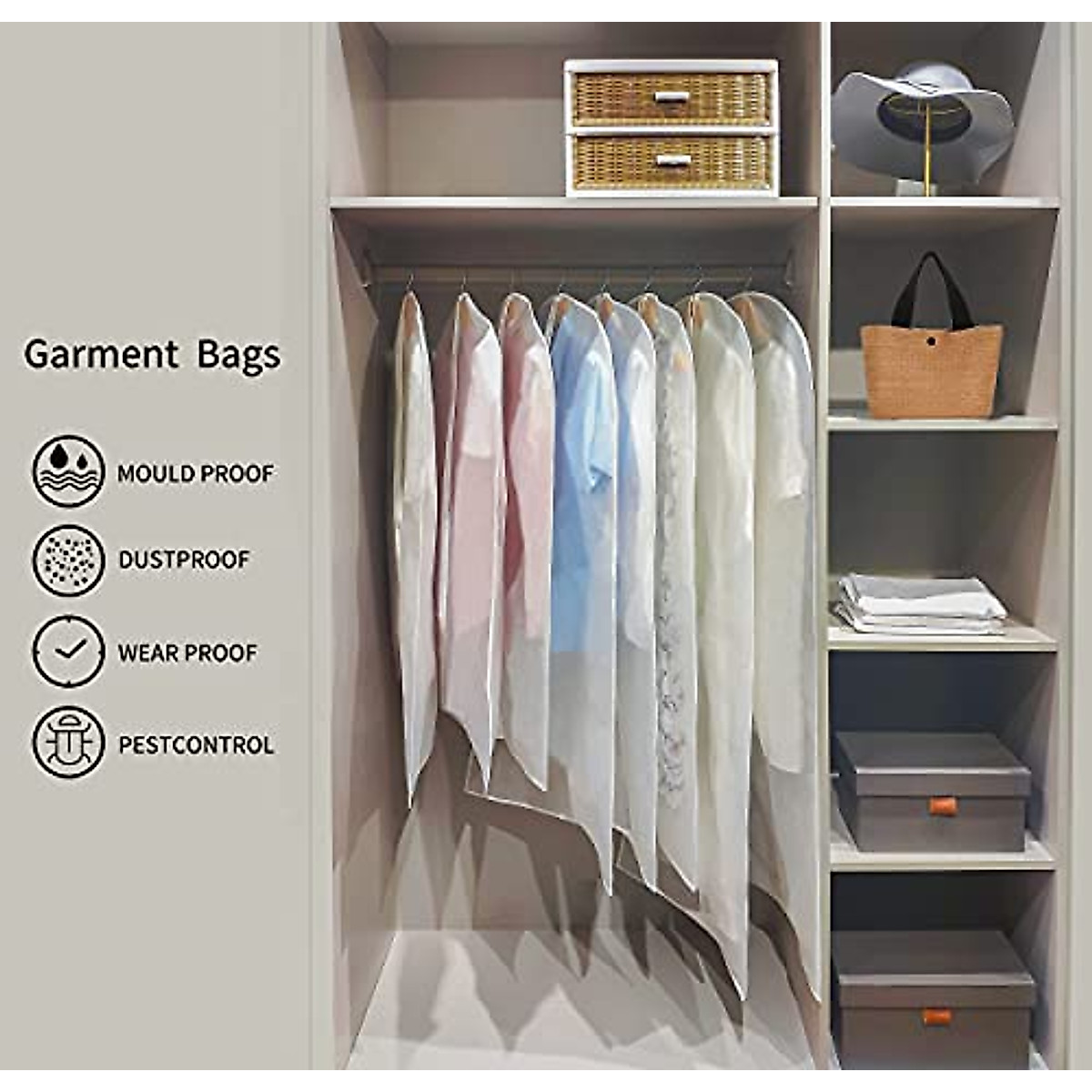 OUPAI Garment Bag for Hanging clothes, 40 inch Clear Full Zipper Suit Bags Breathable Dust Garment Cover for Closet and Cloth Storage Dustproof Closet Storage and Travel- 24'' x 40'' /10 Pack