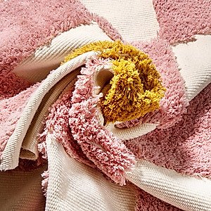 LINROMIA Hallway Runner Rug, 2'x4.3' Checkered Tufted Area Rug Washable Living Room Rug Cotton Woven Checkerboard Accent Rug Farmhouse Bath Mat Decor for Bedroom Bathroom,Pink and Yellow