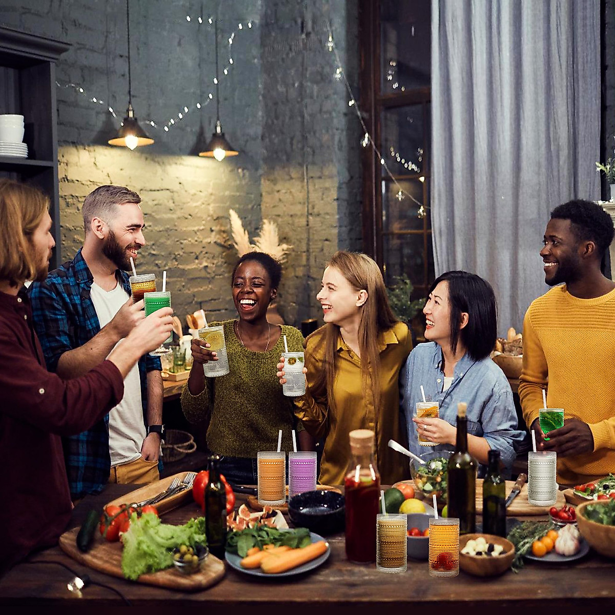 Dingerjar 2024 Upgraded Large Capacity 16 oz/480 ml Hobnail Glasses Drinking Set of 12 - Heavy Vintage Glassware