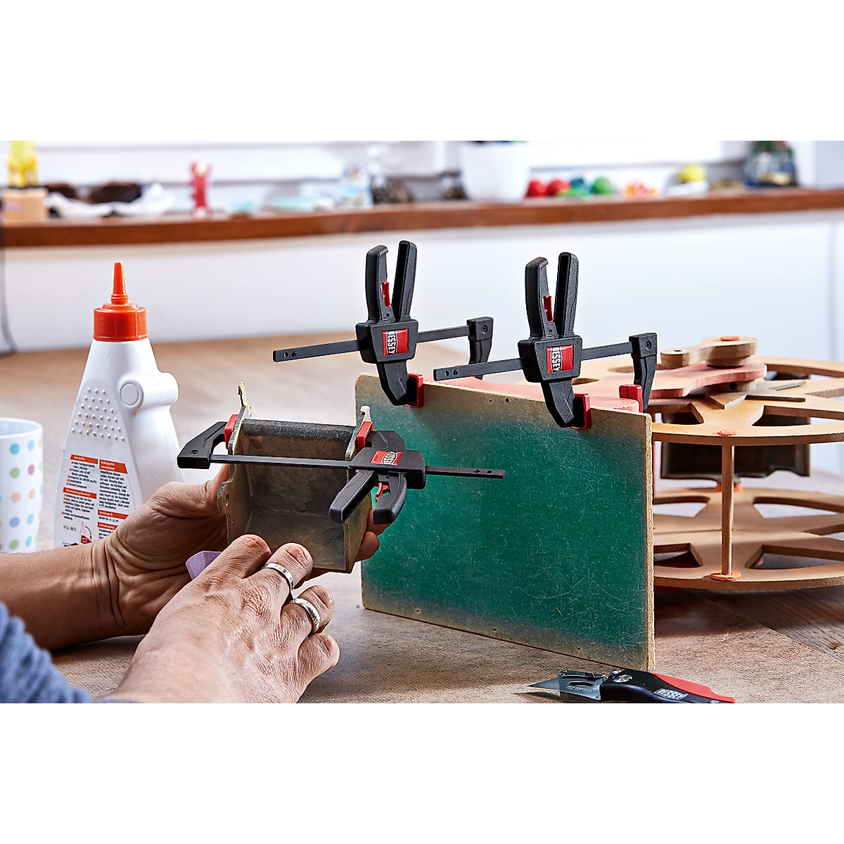 BESSEY EHK series Micro 4 1/2" Trigger Style Clamp, Fast Acting One Hand Woodworking Clamps for Wood working, Carpentry, Home Improvement, DIY, Construction Projects