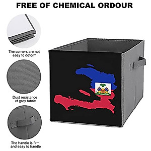 Haitiflag Map Collapsible Storage Bins Basics Folding Fabric Storage Cubes Organizer Boxes with Handles