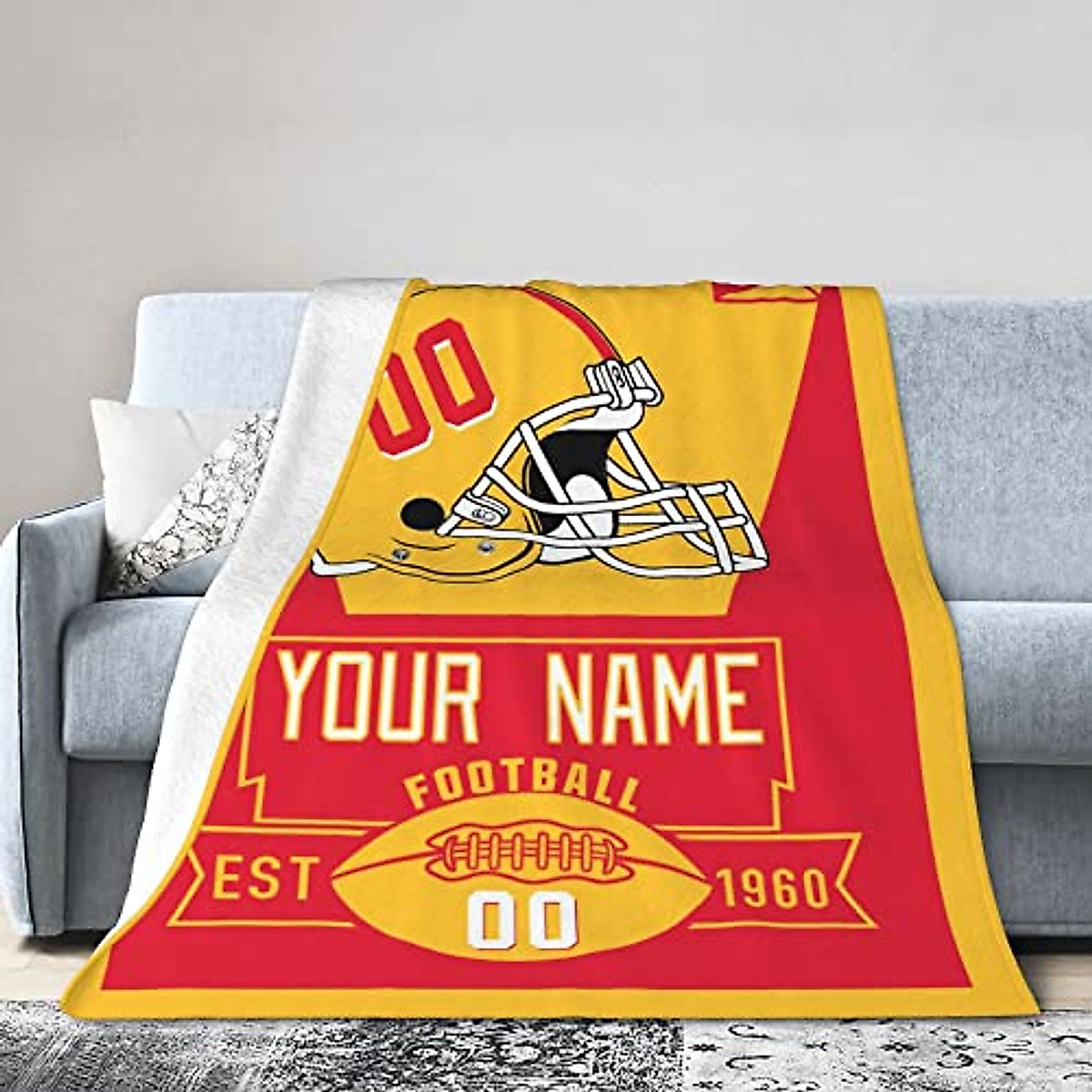 SEAGGS Custom Football Blanket for Men Personalized Fans Gifts Add Name and Number, 40" x 50", 50" x 60", 80" x 60"