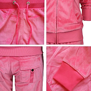 Facitisu Women's 2 Piece Outfits Velvet Zip Hoodie Sweatshirt & Sweatpants Sweatsuits and Velour Tracksuit Sets Jogging Suit Medium Coral