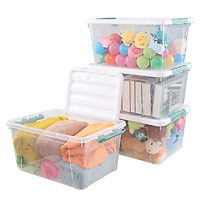 Jandson 4 Pack Large Storage Box with Lid, 35 Qt Plastic Latching Container Bin