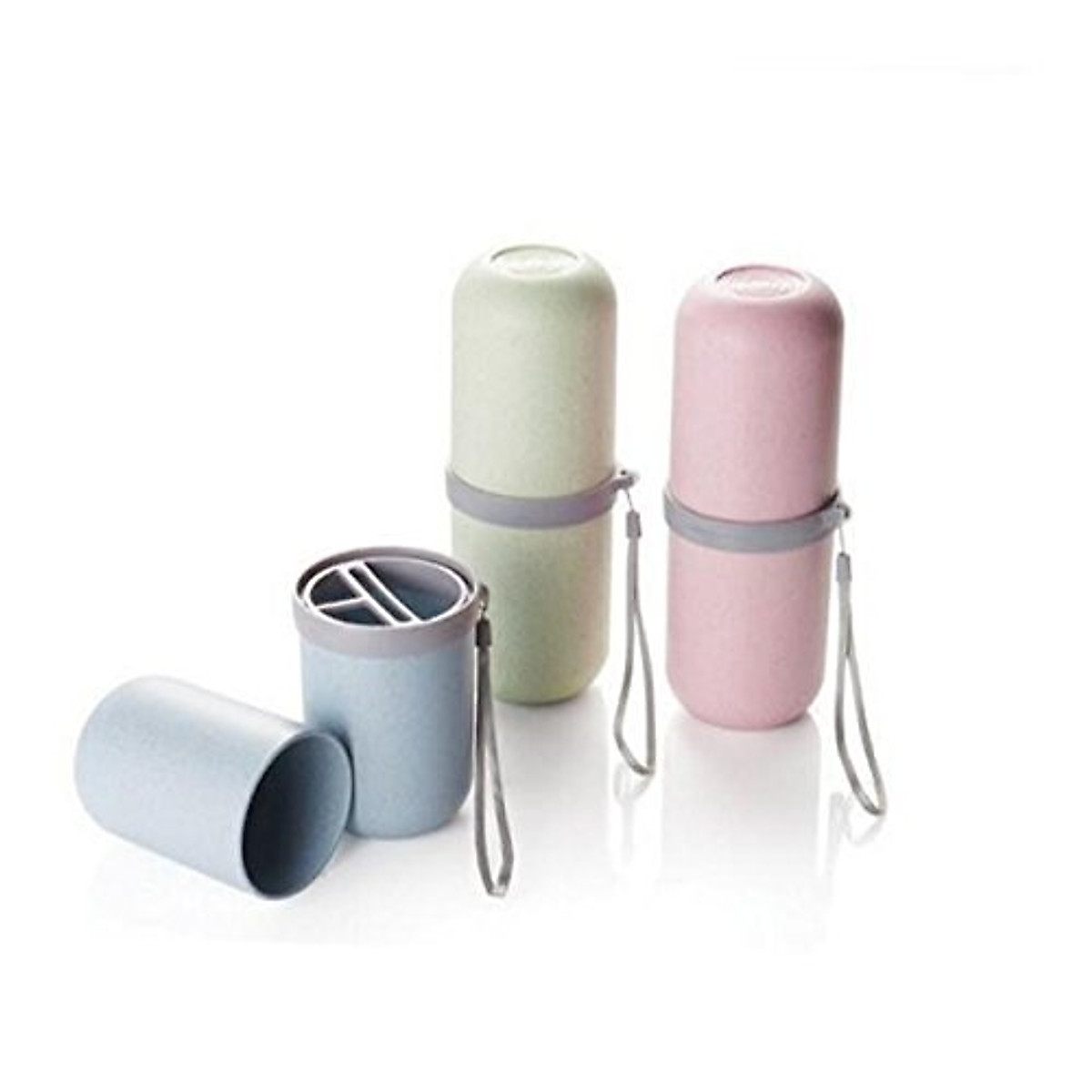 1Pcs Travel Toothbrush Cup Multifunction Wheat Stalk Wash Gargle Cup Portable Business Trips Handy Travel Toothpaste Case Holder Container Storage Box Organizer for Travel and Outdoors (Blue)