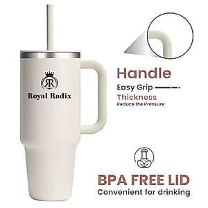 Royal Radix 40oz Insulated Tumbler with Handle & Straw, Stainless Steel Travel Mug, Leak-Proof, Hot & Cold Beverage Cup, BPA-Free, Dishwasher Safe, for Coffee & Water