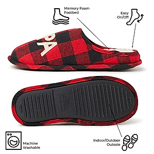 Dearfoams Men's Papa Bear Slipper, Buffalo Plaid, Medium