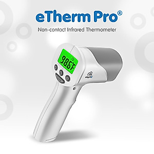 Elepho eTherm Pro Medical Quality Non-Contact IR Forehead Thermometer for Family or Office Use. Instant Body, Object, or Liquid Readings. Large LCD Display. 32 Memory Readings