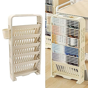 Fabater Movable Bookshelf Cart, 5 Tier Rolling Utility Cart, Mobile Book Cart with Pen Holder, Removable Storage Book Shelves, File Organizer for Home, Office, Kitchen, Classroom (Cream)