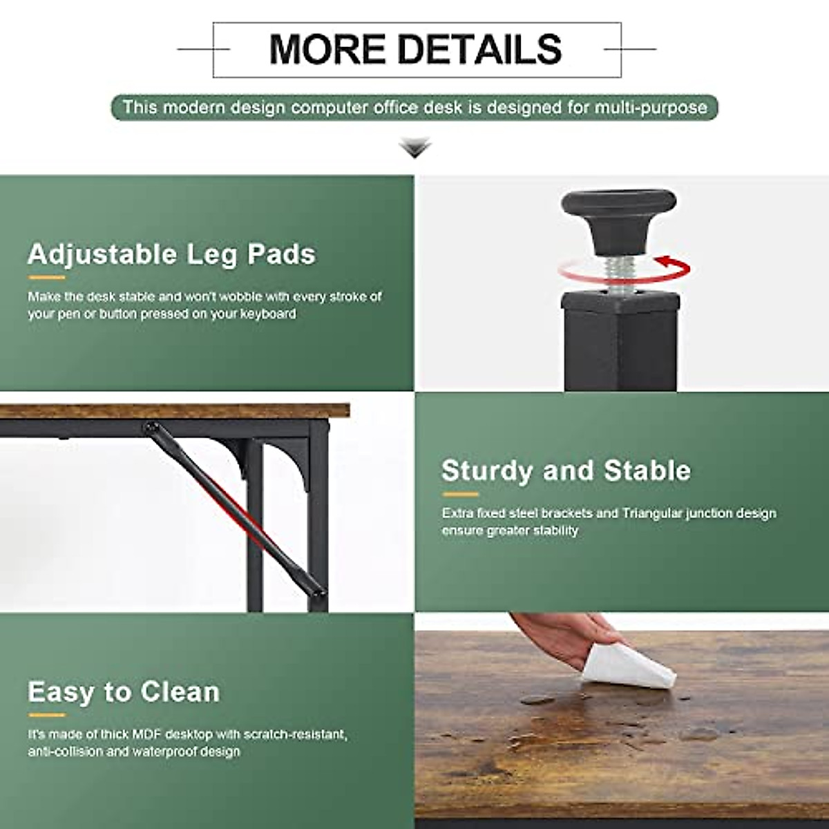 YYkokocat Computer Desk, 35'' Study Writing Table with Metal Legs, Save Space & Easy Assembly Small Office Desk for Small Space, Modern Steel Frame Wood PC Workstation for Home Office, Brown