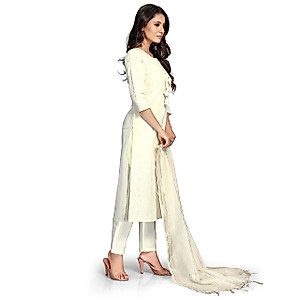 Rajnandini Women's Pure Cambric Cotton Embroidered Kurta Set With Dupatta (JOPLVL214-XXL_Off-White_XXL)