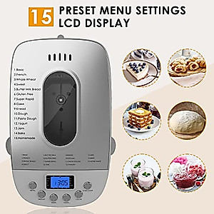 Patioer 3.3LB Bread Maker Machine Automatic Bread Machine with Dual Kneading Paddles 15-in-1 Breadmaker Dough Maker with Gluten Free Setting, 3 Loaf Sizes 3 Crust Colors, Nonstick Baking Pan, LCD Display, 15 Hours Delay Timer, White