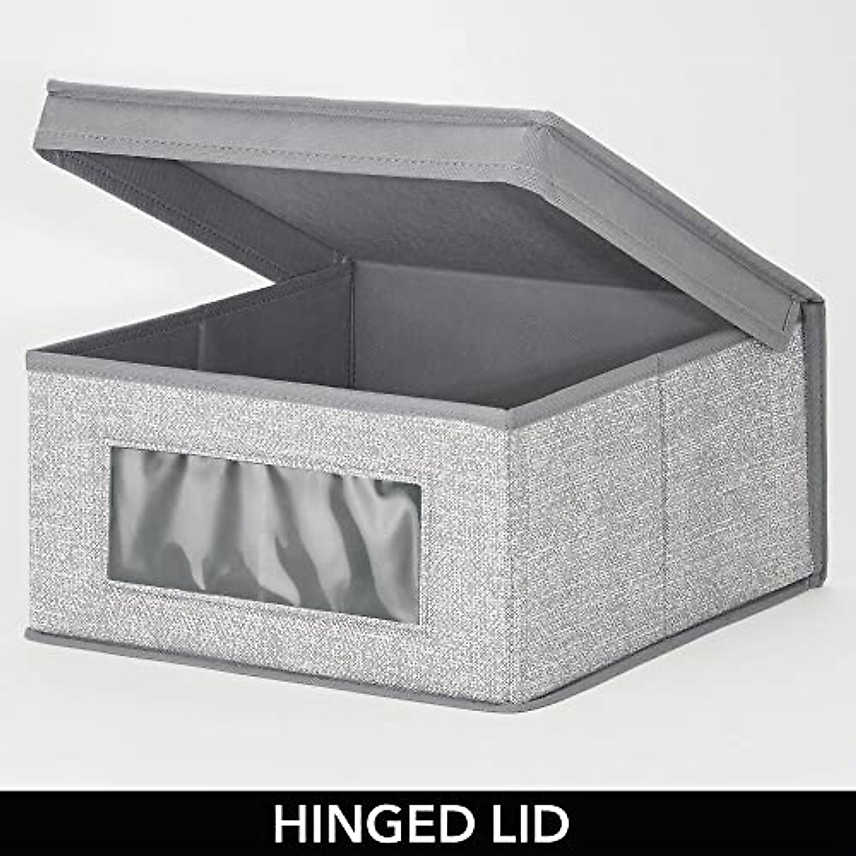 mDesign Medium Soft Stackable Fabric Baby Nursery Storage Organizer Holder Bin Box with Front Window/Lid for Child/Kids Bedroom, Playroom, Classroom, Lido Collection, 4 Pack, Gray