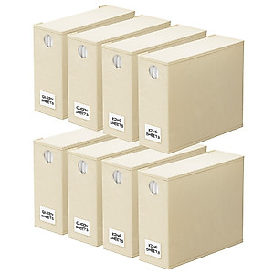 SpaceAid 8 Pack Bed Sheet Organizers and Storage, Foldable Sheet Organizer for Linen Closet, Sheets Set Folder Keeper with Window XL (Queen & King Size) Organizing Bedding Container, Beige
