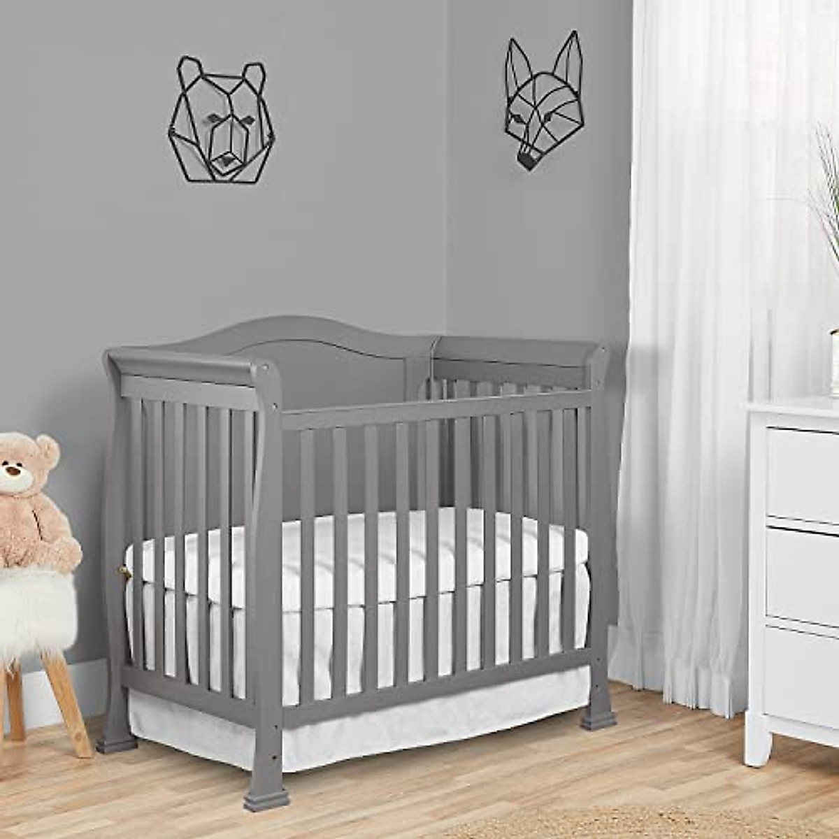 Dream On Me Addison Full Panel 4-in-1 Convertible Mini Crib in Storm Grey, JPMA Certified Baby Crib, Non-Toxic Finish, New Zealand Pinewood, Low to Floor Design
