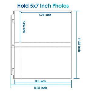 MaxGear 30 Pack 5 x 7 Photo Sleeves for 3 Ring Binder, Heavy-Duty Archival Photo Page Protectors Holds 120 Pictures, 2-Pocket Clear Picture Album Refill Pages