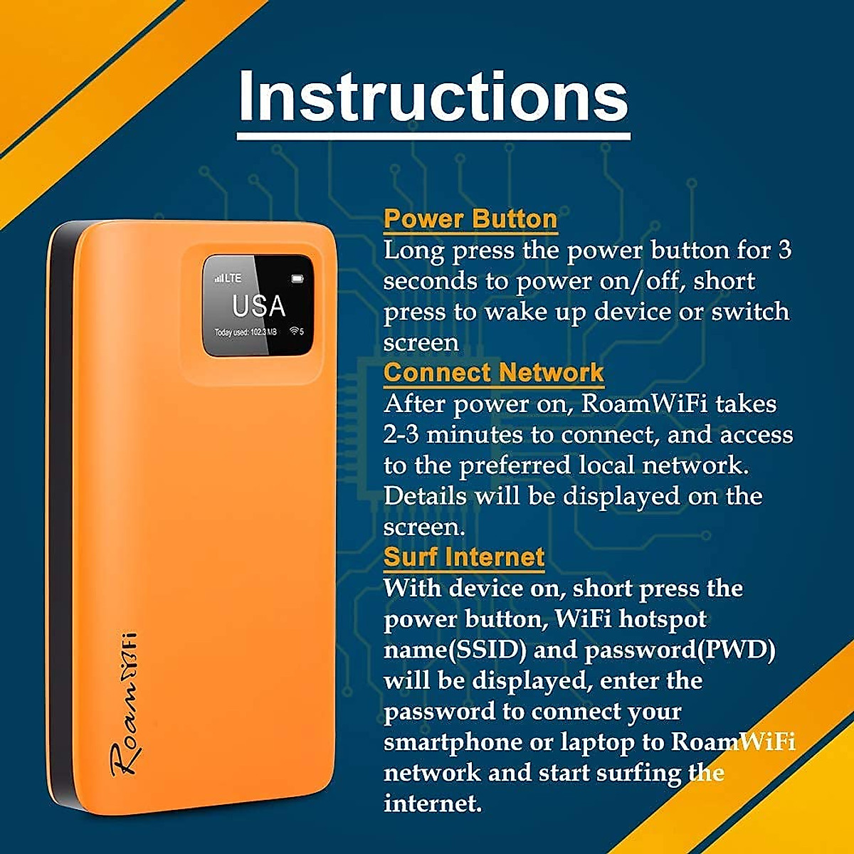 RoamWiFi 4G LTE WiFi Mobile Hotspot, Local & International Coverage Travel Router in 170+ Countries,No Contract or SIM Card Required,10 Connected Devices, US 50GB & Global 1GB Data 60Day