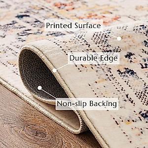 jinchan Boho Area Rug 8x10 Tribal Living Room Rug Non-Slip Washable Rug Low-Pile Floor Soft Oriental Carpet for Indoor Front Bedroom Kitchen Farmhouse Orange