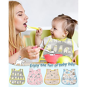 15 Pack Baby Bibs Set Waterproof Toddler Feeding Bibs with Food Scraps Catcher Pocket Soft Adjustable Snaps Feeding Bibs Unisex Infant Bibs Gift for Infants Babies Toddler Boys and Girls 6-24 Months