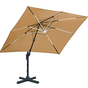 Sunnyglade 10x13ft Solar Powered LED Cantilever Patio Umbrella Square Deluxe Offset Umbrella 360°Rotation & Integrated Tilting System & LED lights for Market Garden Deck Pool Backyard Patio