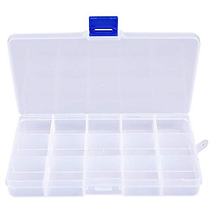 Lawei 15 Pack Plastic Jewelry Box - 15 Grid Organizer Storage Box with Adjustable Dividers Plastic Compartment Container for Bead Jewelry Craft Tackles