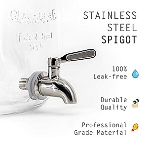 1 Gallon Glass Drink Dispenser | 100% Leakproof Stainless Steel Spigot | Sturdy Metal Stand, Chalkboard, Cup Holder | Great for Outdoor Parties | Perfect for Cold Drinks & Laundry Detergent