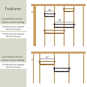 YourWoodStore Wall Mounted Coat Rack with Shelf, Floating Shelf, Black, Wooden, 7 Alloy Hooks, 35 Inch, Supports Conventional Stud Spacing(32Inch), Entryway Organizer, Key Holder