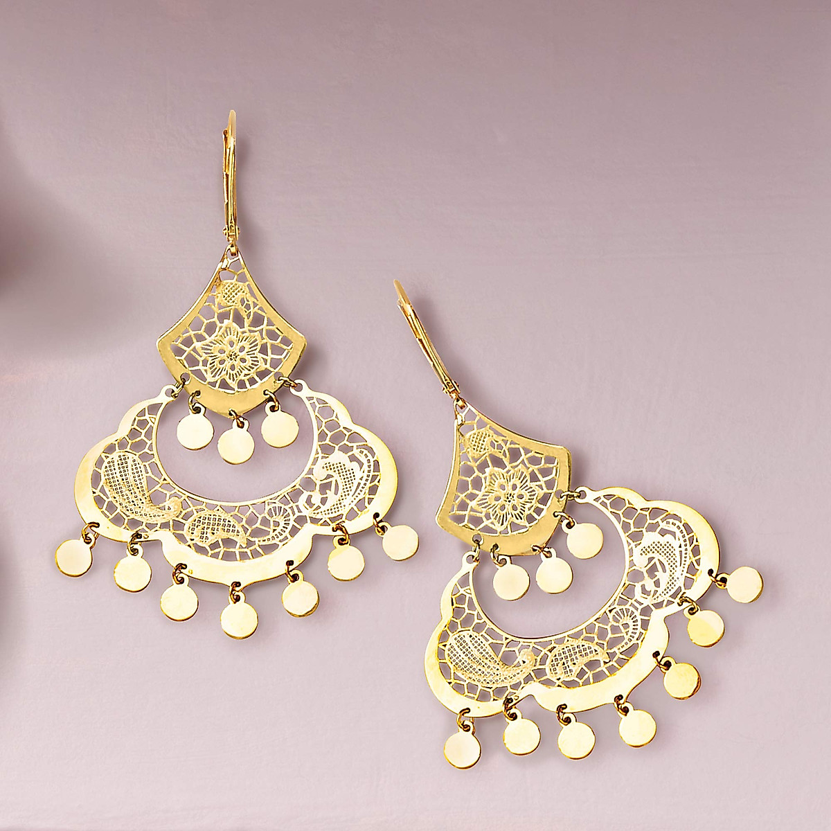 Ross-Simons Italian 14kt Yellow Gold Filigree Chandelier Earrings